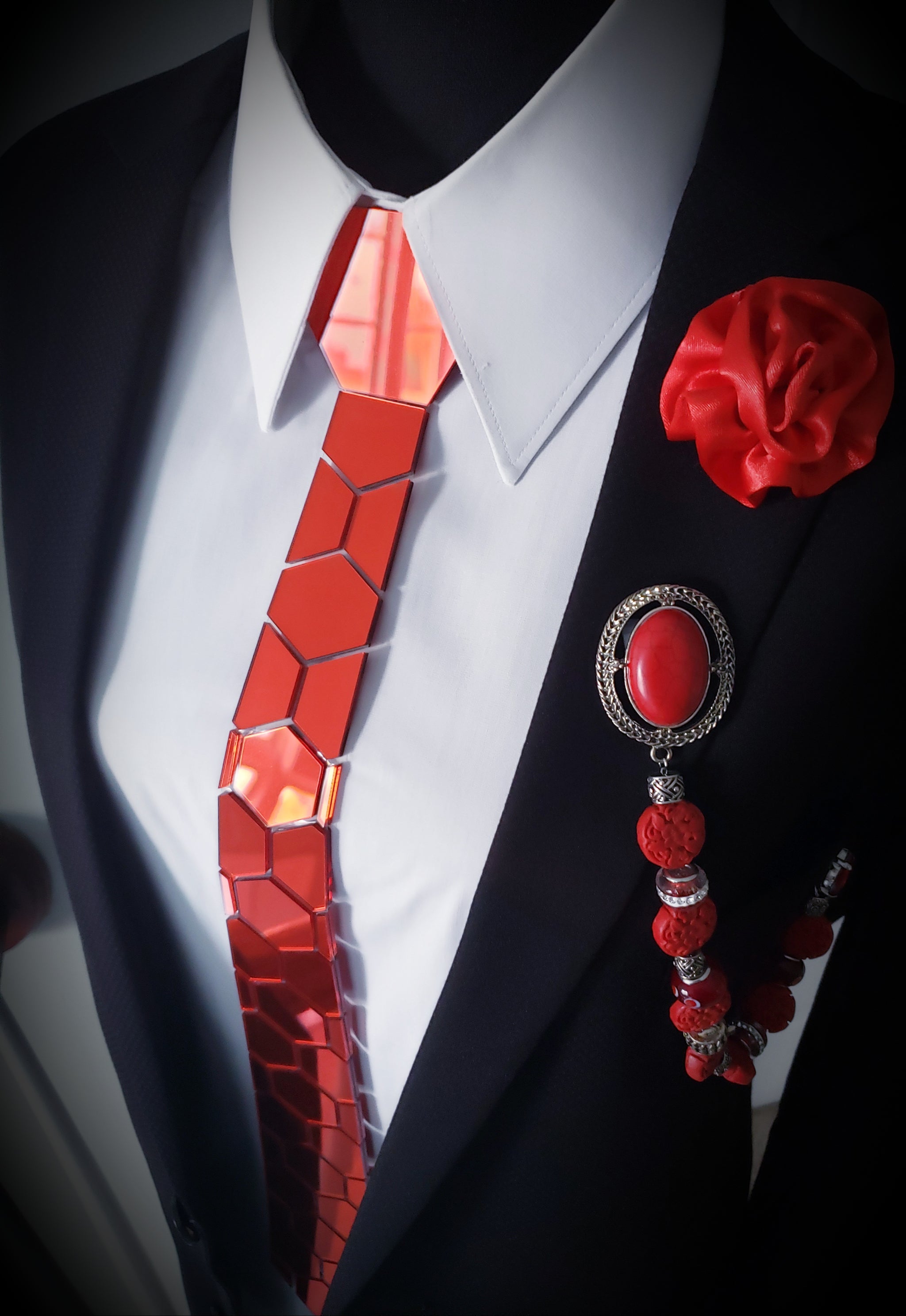 Red Mirror Acrylic Hexagon Necktie Adrian s Ties and More
