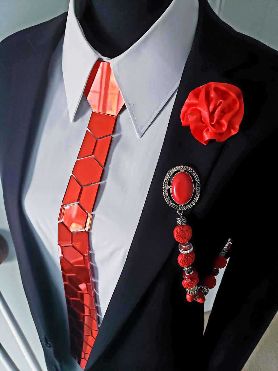 Red Mirror Acrylic Hexagon Necktie | Adrian's Ties and More
