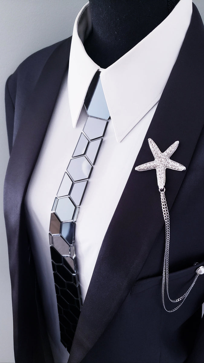 Black Mirror Acrylic Hexagon Necktie | Adrian's Ties and More