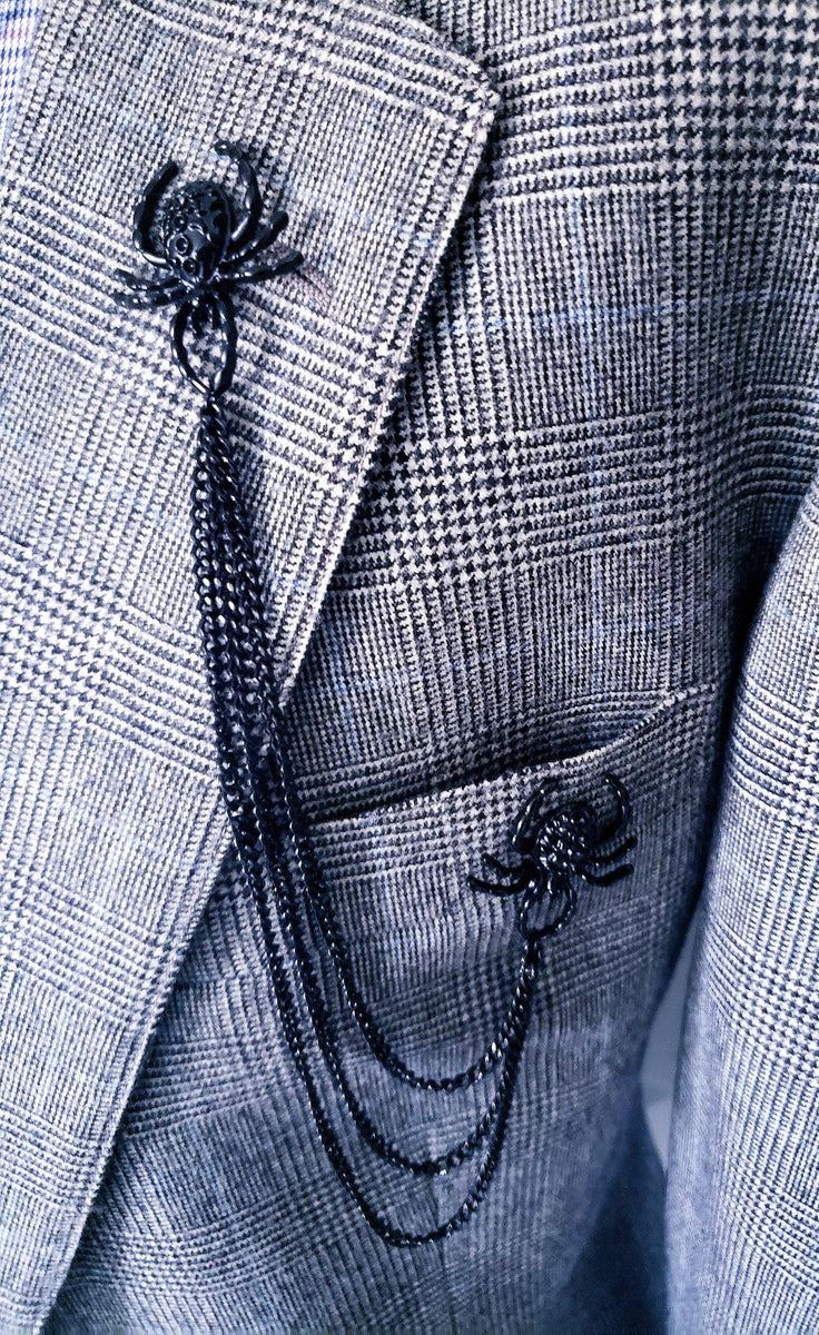 Spider Rhinestones Triple Collar Chain Lapel Pin | Adrian's Ties and More