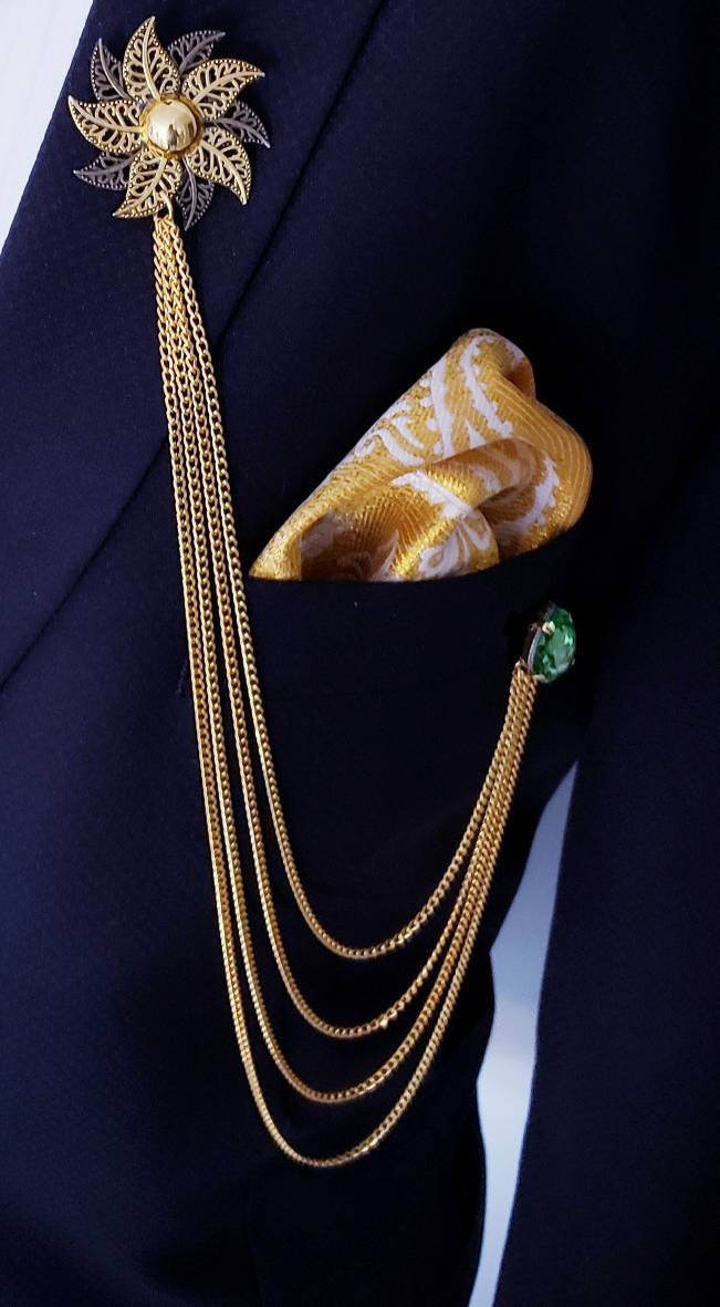 Flower Lapel Pin With 4 Gold or Silver Chains | Adrian's Ties and More
