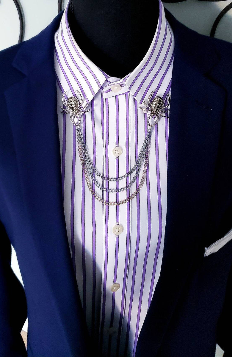 Spider Rhinestones Triple Collar Chain Lapel Pin | Adrian's Ties and More