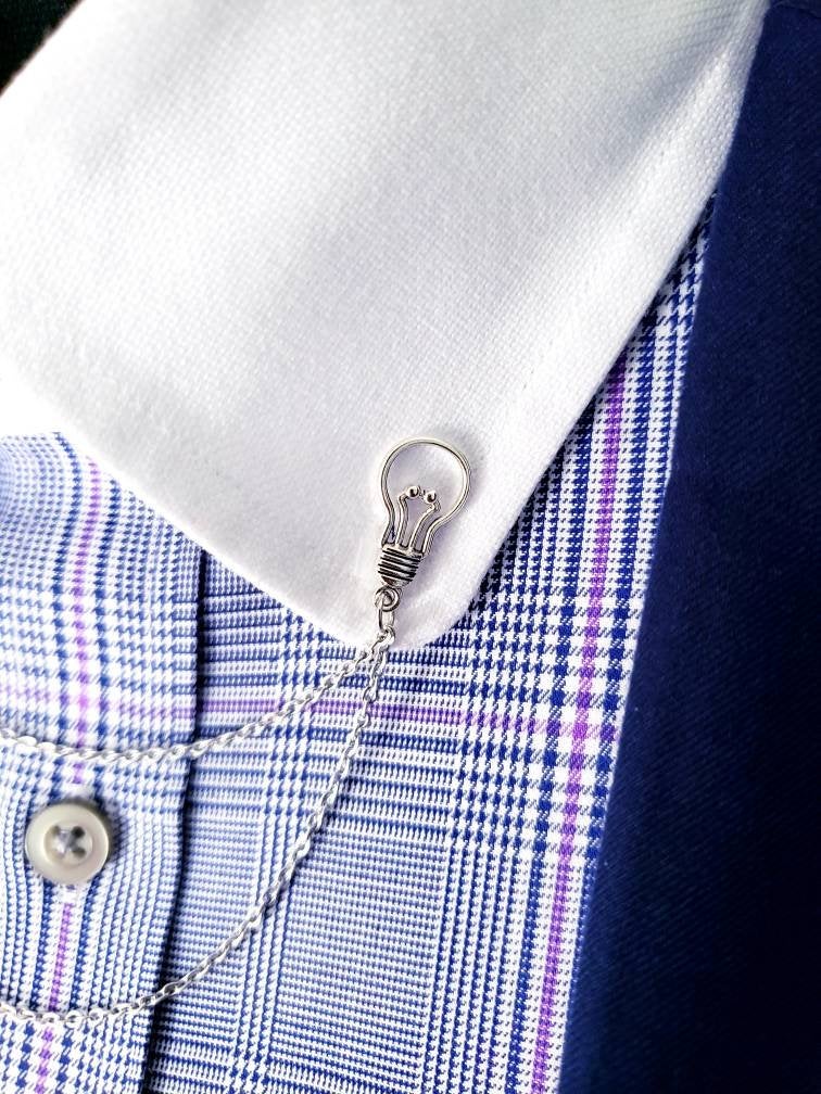 Light Bulb-shaped Collar Chain Pin | Adrian's Ties and More