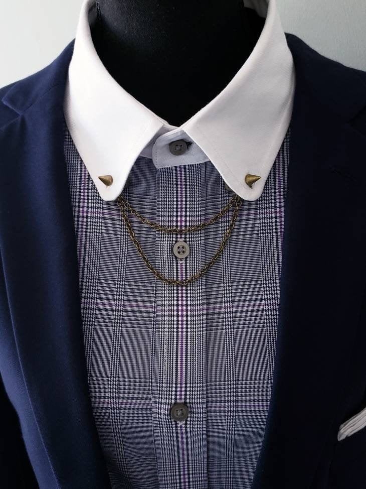 Metal Spike Double Collar Chain Pin | Adrian's Ties and More