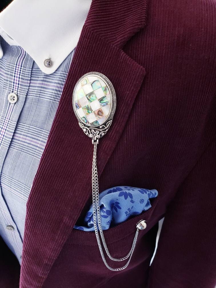 Natural Abalone & White Shell Lapel Pin | Adrian's Ties and More