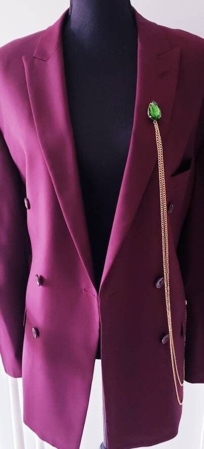 Extra Long Crystal Lapel Pin with Two Gold Chains | Adrian's Ties and More