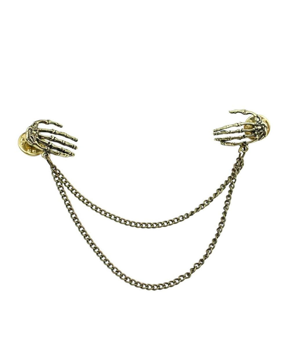 Double Chain Skeleton Hands Collar Pin | Adrian's Ties and More